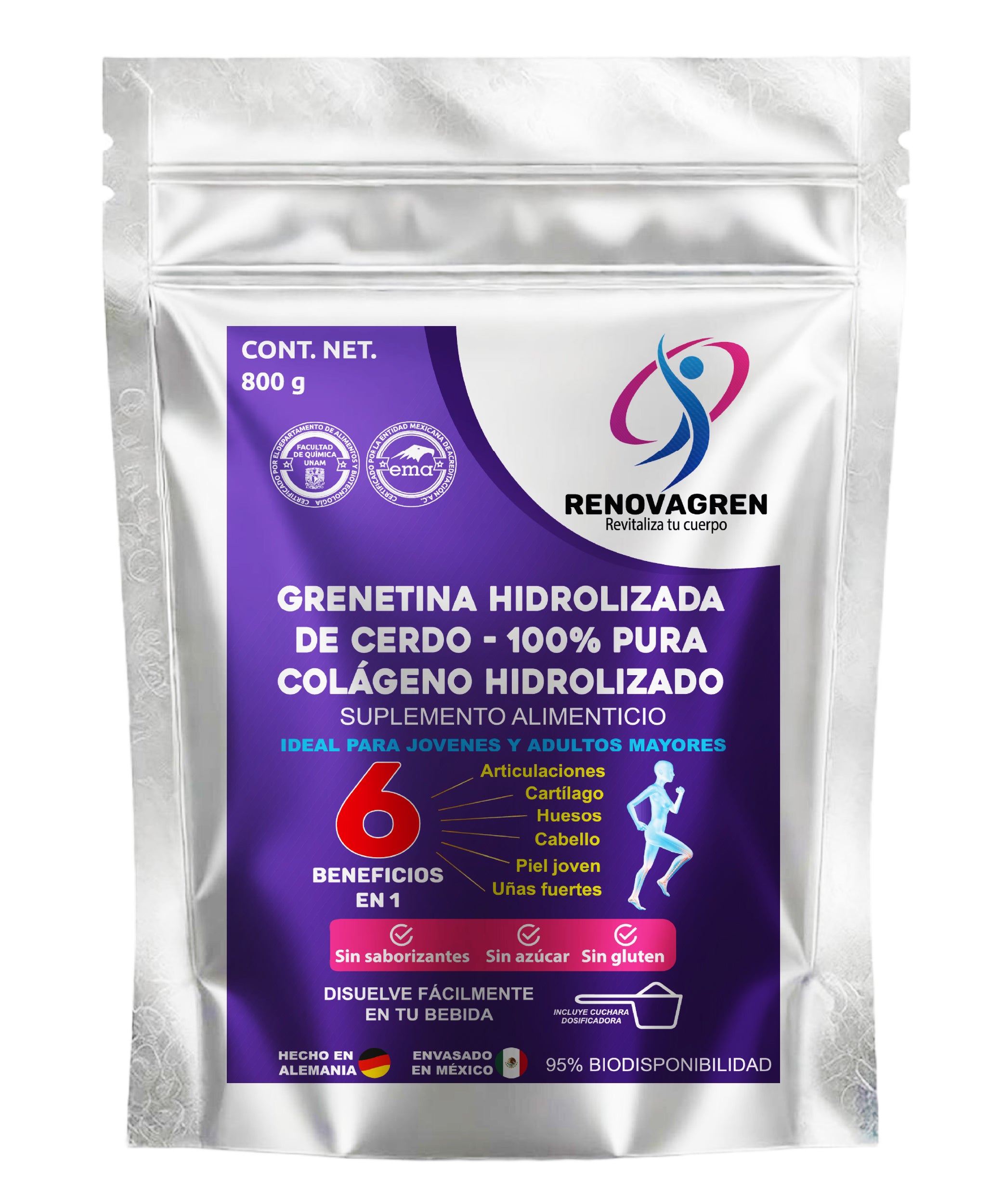 Grenetina Hidrolizada De Cerdo 800 Gramos 100 Pura En Polvo Colágeno